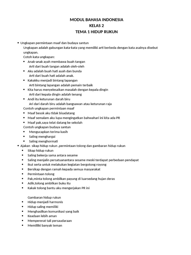 Modul Bahasa Indonesia Kelas 2 | PDF