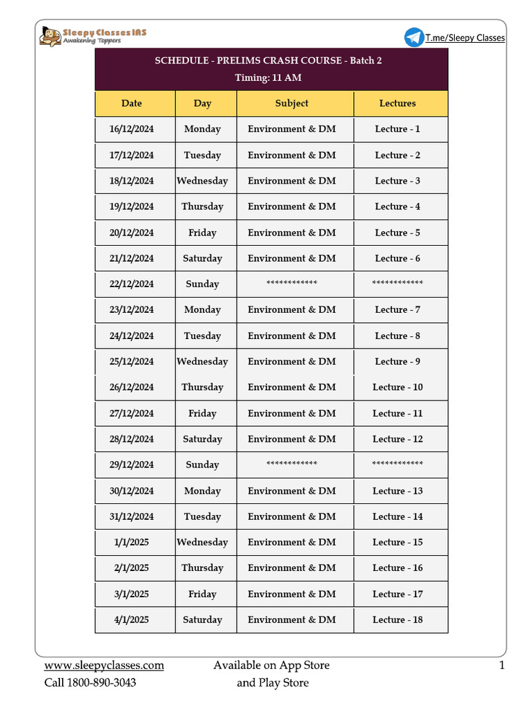 GS Prelims Crash Schedule | PDF | British Raj | Mahatma Gandhi