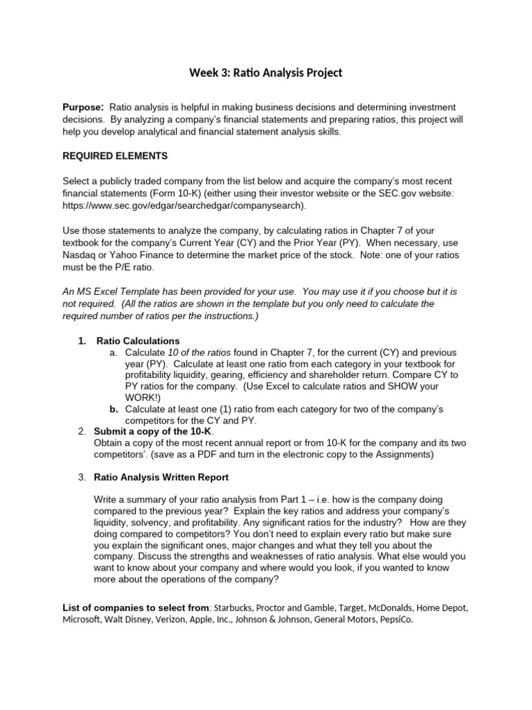 Week 3 Ratio Analysis Project. | PDF | Investing | Business