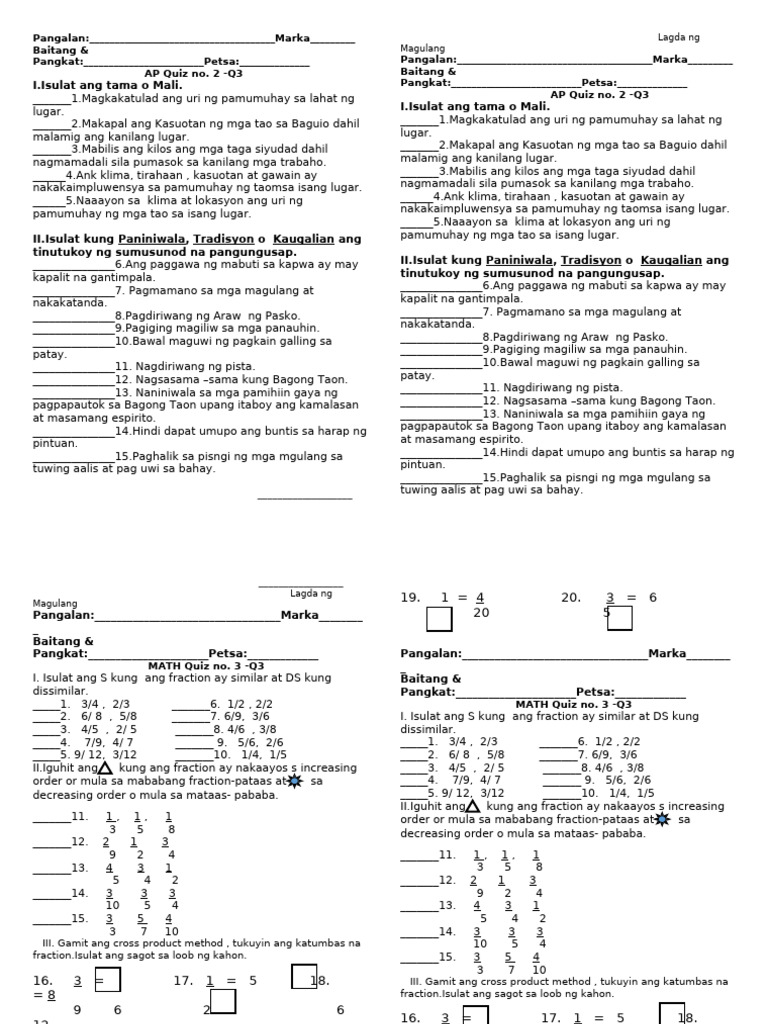 Q3 AP Quiz No. 2 Math Quiz No. 3 | PDF