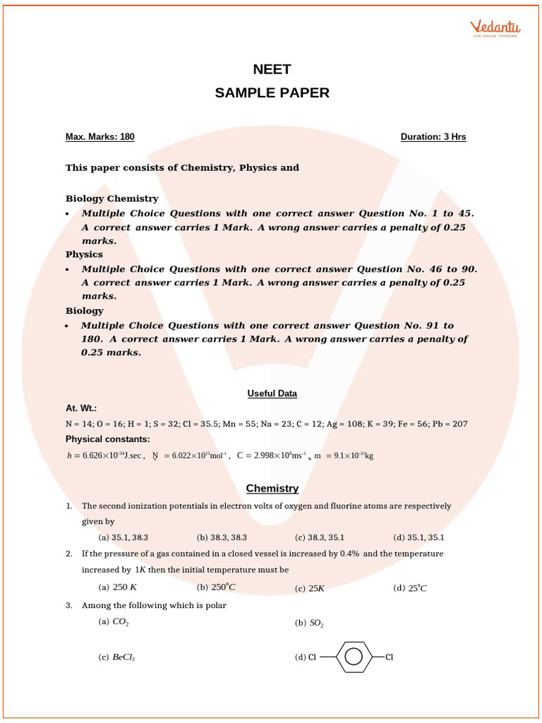 NEET Sample (Model-2) Question Paper With Answer Keys - Free PDF ...