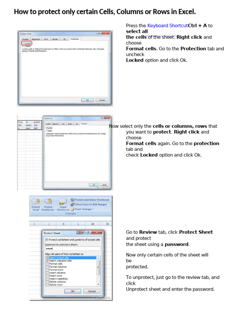 How To Protect Only Certain Cells in Excel KS - 201305031349358623 | PDF