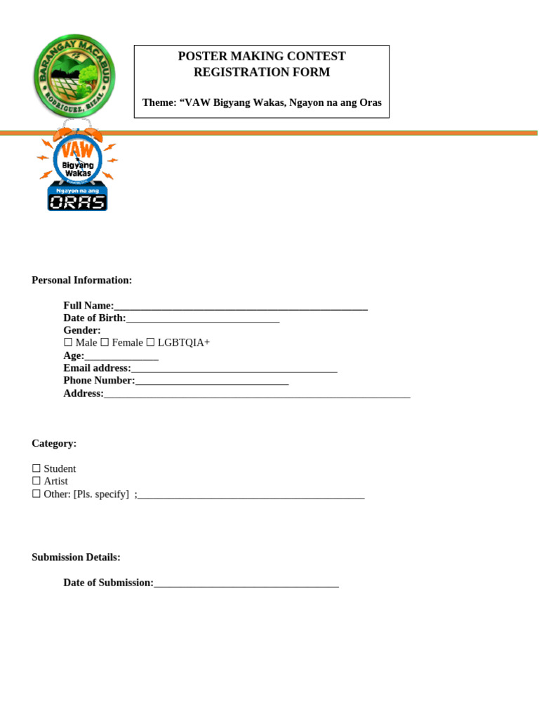 Poster Making Contest Registration Form | PDF | Justice | Crime & Violence