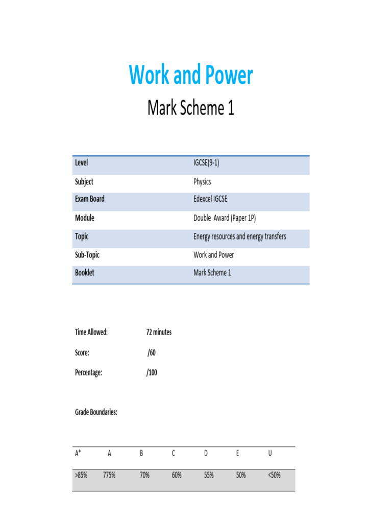 14.1 Work and Power 1P Edexcel IGCSE Physics MS - L | PDF | Fuse ...