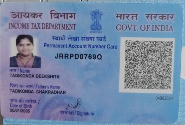 PAN Card Details for TADIKONDA DEEKSHITA | PDF