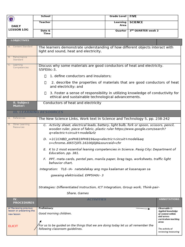 24 Q3 COT Science 5 Conductors | PDF | Electrical Conductor | Metals