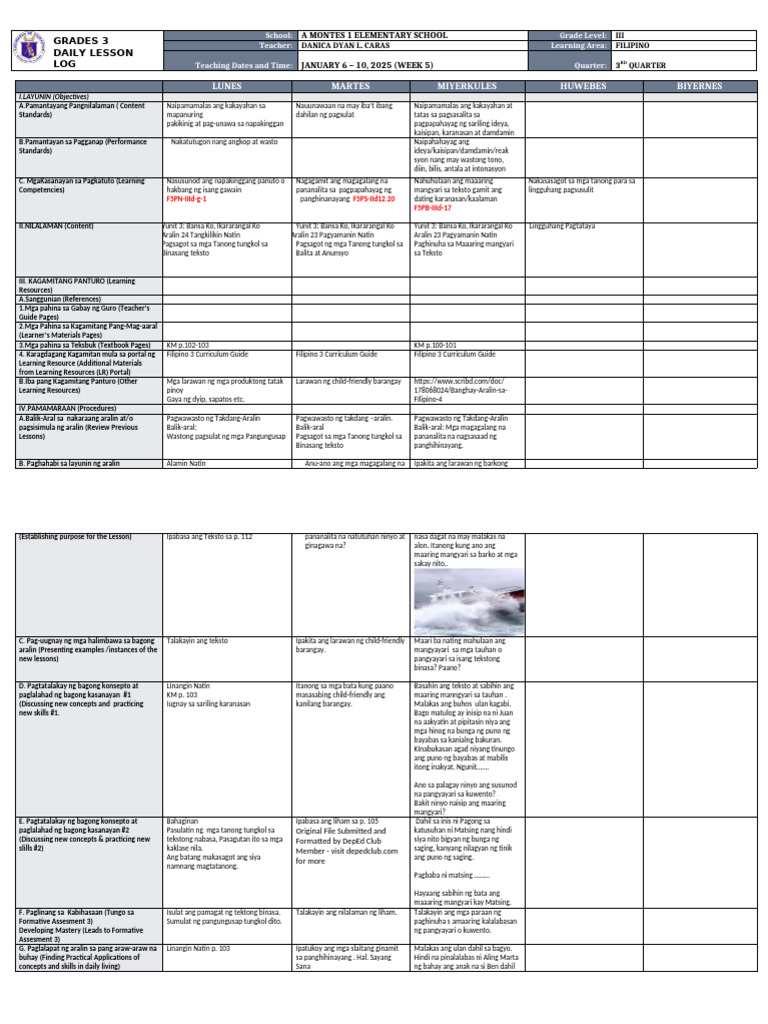DLL Filipino 3 q3 w5 | PDF