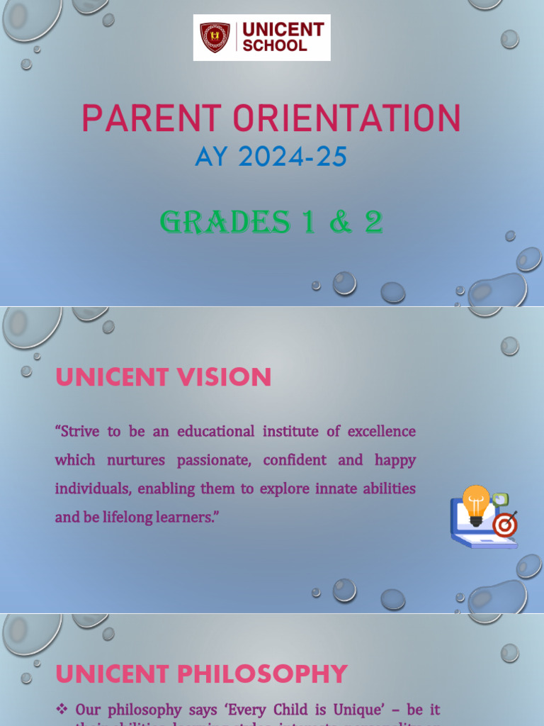 Unicent Parent Orientation 2024-25 | PDF | Curriculum | Learning