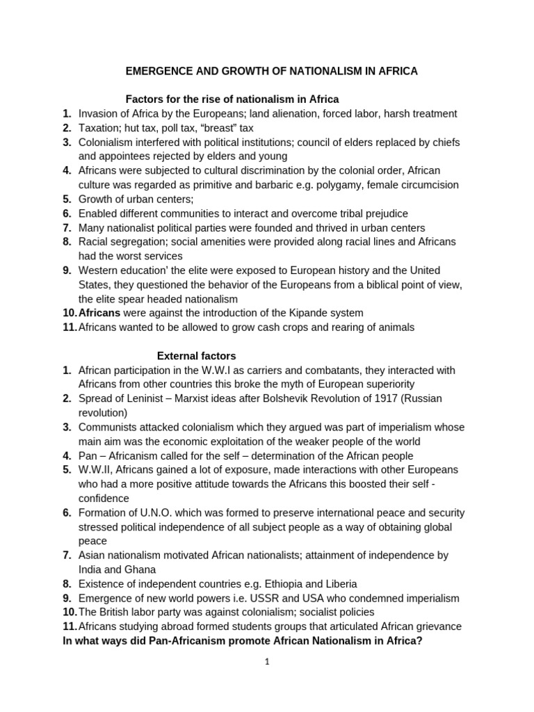 Factors Driving African Nationalism | PDF | African National Congress ...