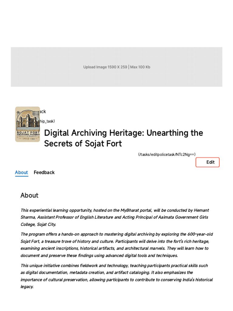 Aaimata ELO Digital Archiving Sojat Fort Partner Task Details ...