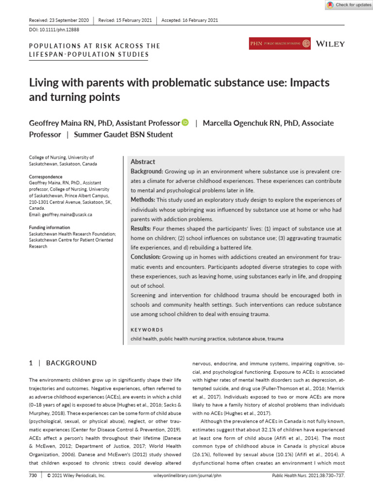 Living With Parents With Problematic | PDF | Substance Abuse | Psychological Trauma
