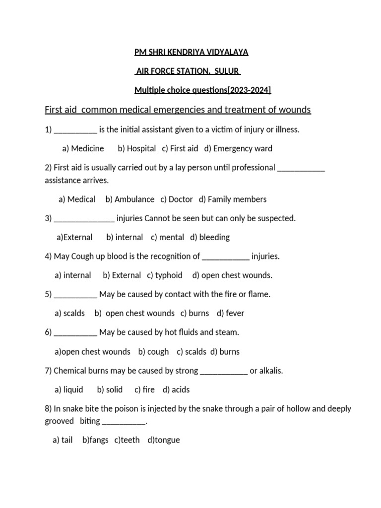 NCC MCQ-FIRST AID-1 | PDF | Respiratory System | First Aid
