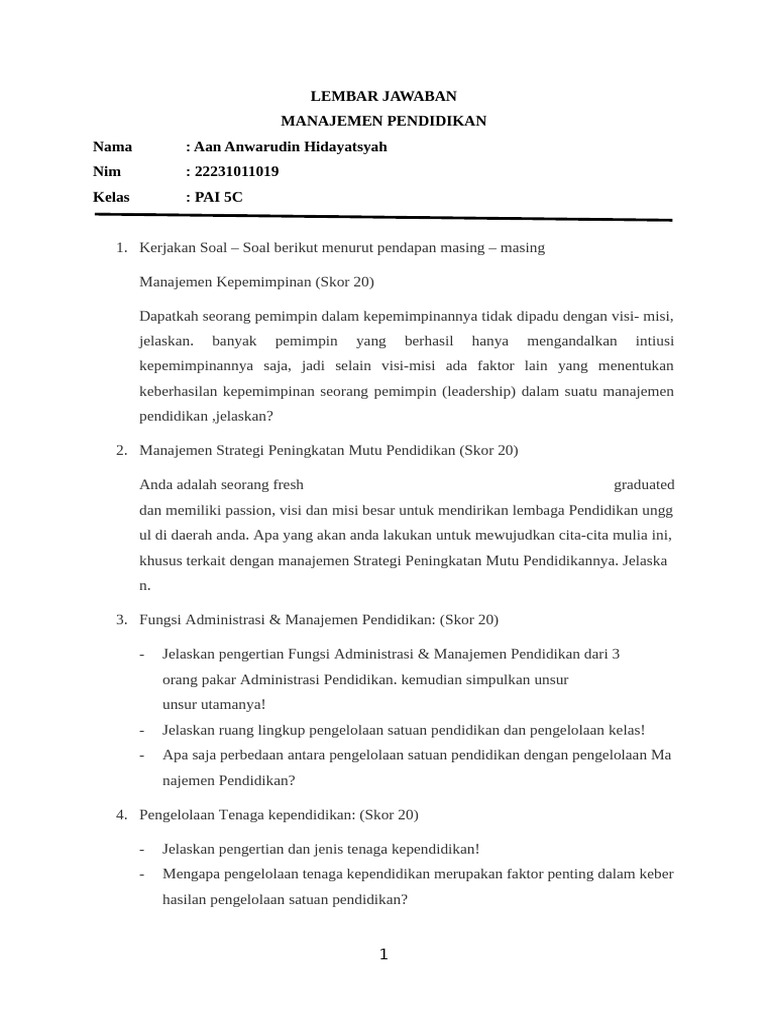 AAN_PAI_5C_MANAJEMEN_PENDIDIKAN | PDF