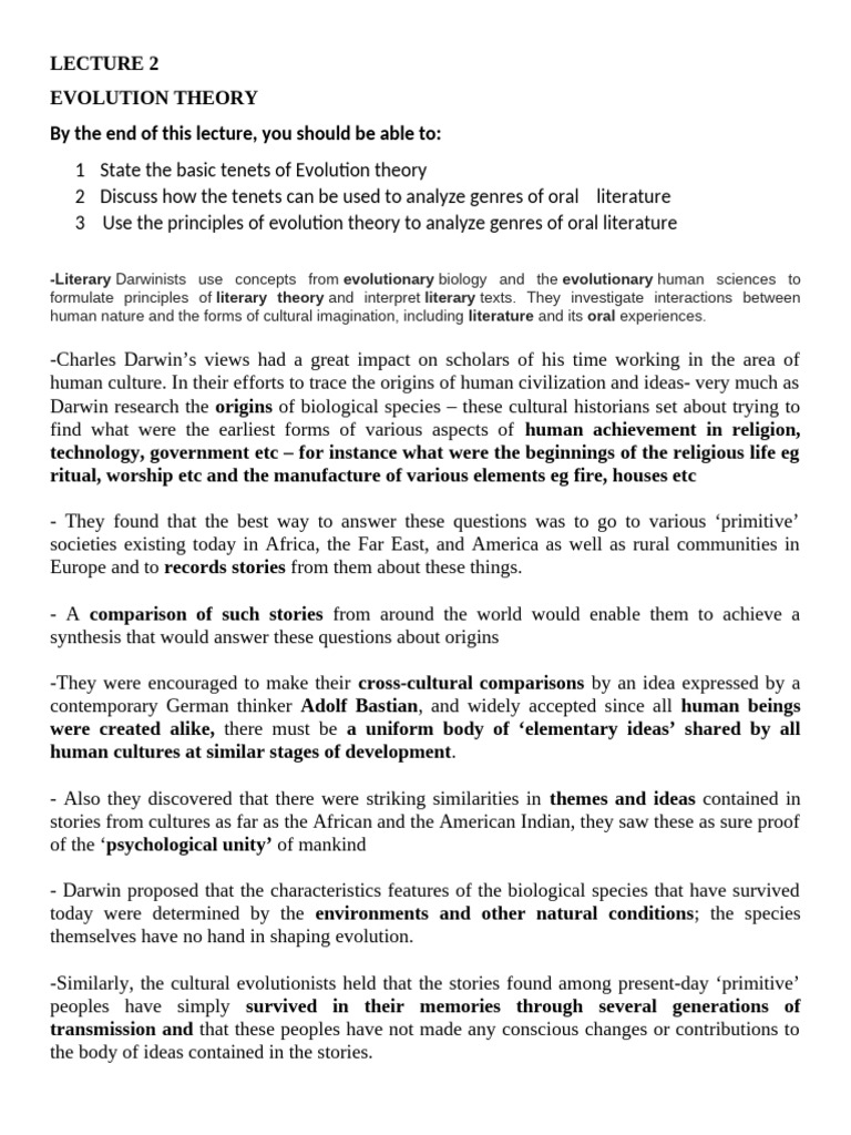 LECTURE 2 Evolution Theory | PDF | Evolution | Sociocultural Evolution