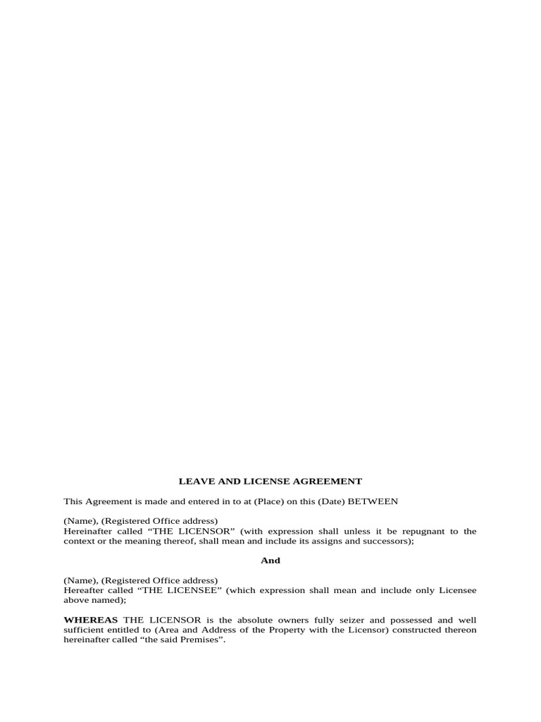 Leave and License Agreement - Draft | PDF | License | Taxes