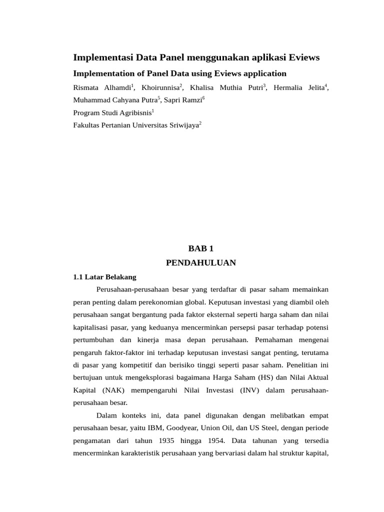 Data Panel Menggunakan Aplikasi Eviews | PDF