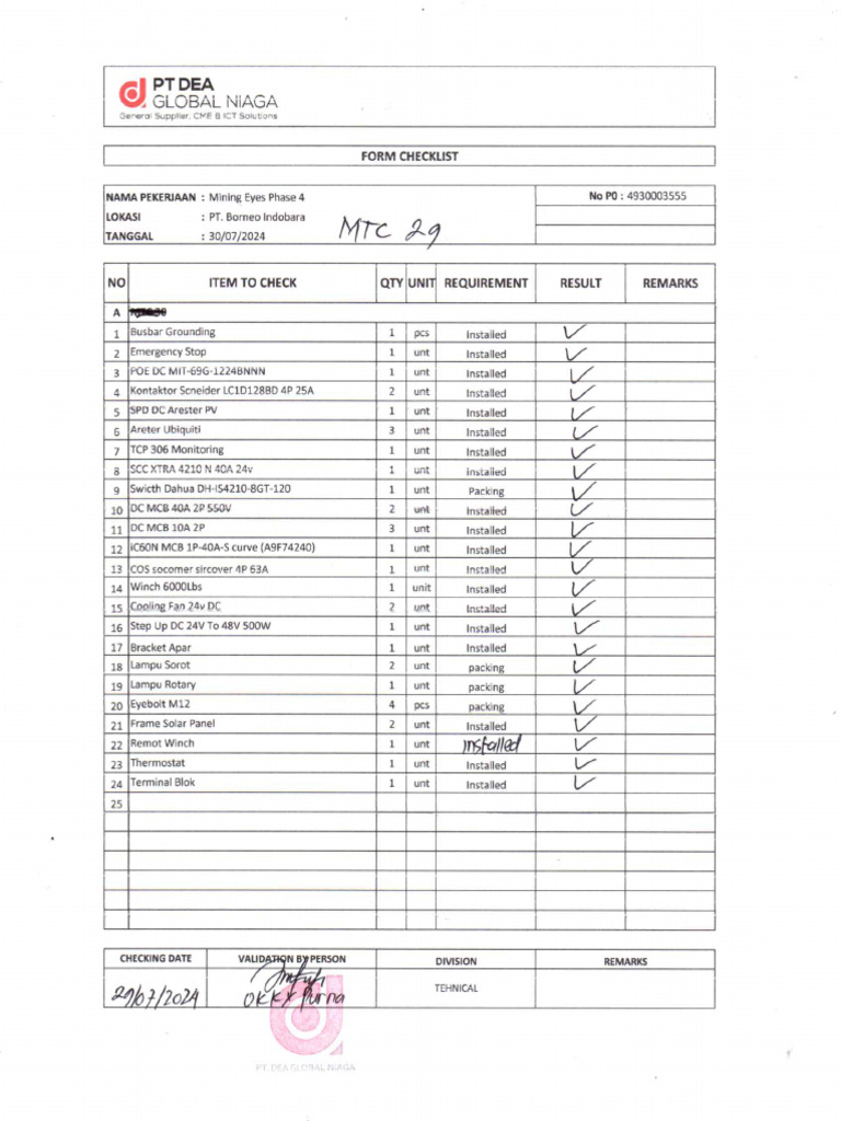 Form Checklist MTC29 | PDF