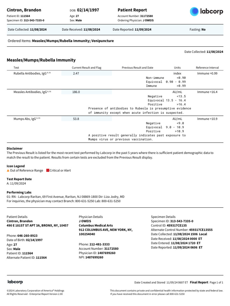 MMR Immunization Results | PDF | Measles | Immunology