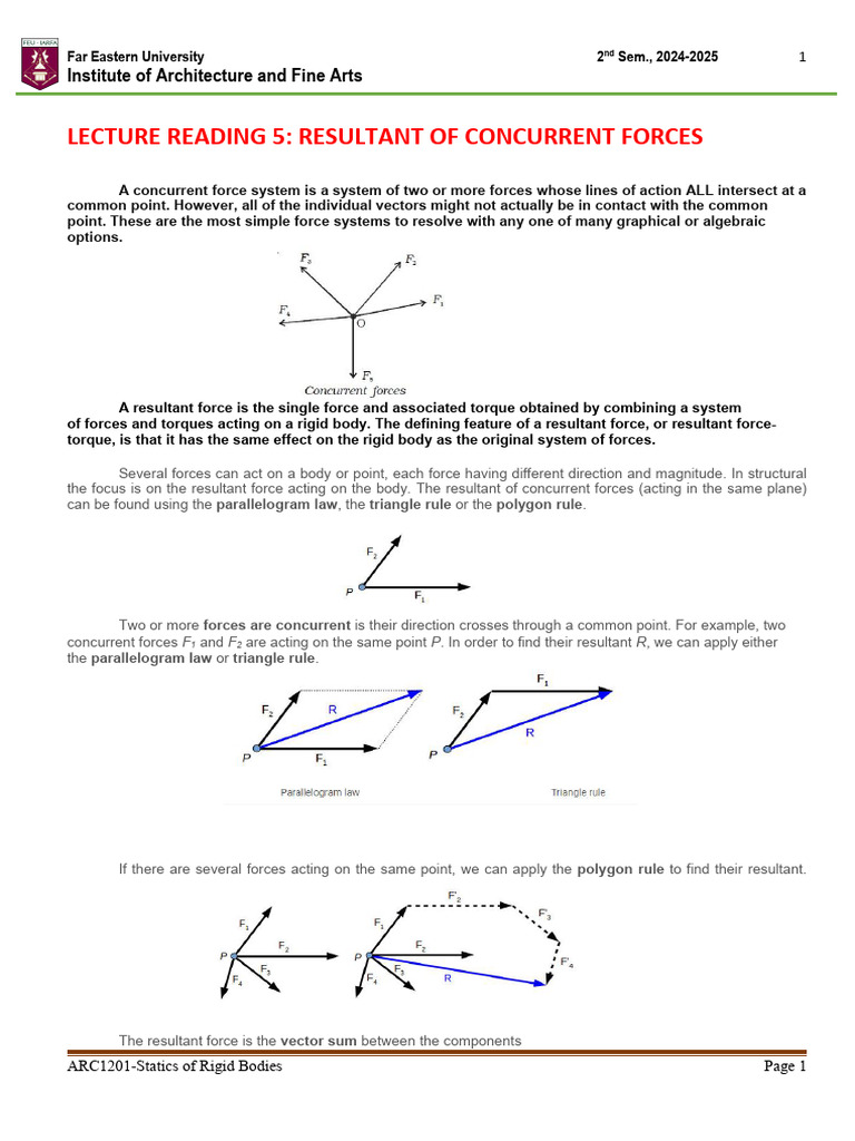 LECTURE_READING 05_RESULTANT OF CONCURRENT FORCES | PDF | Force | Euclidean Vector