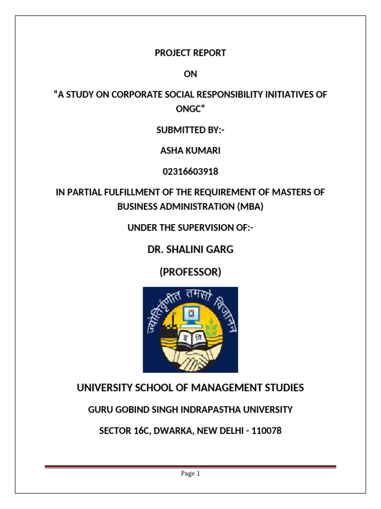 ONGC CSR Initiatives Study Report | PDF | Corporate Social ...