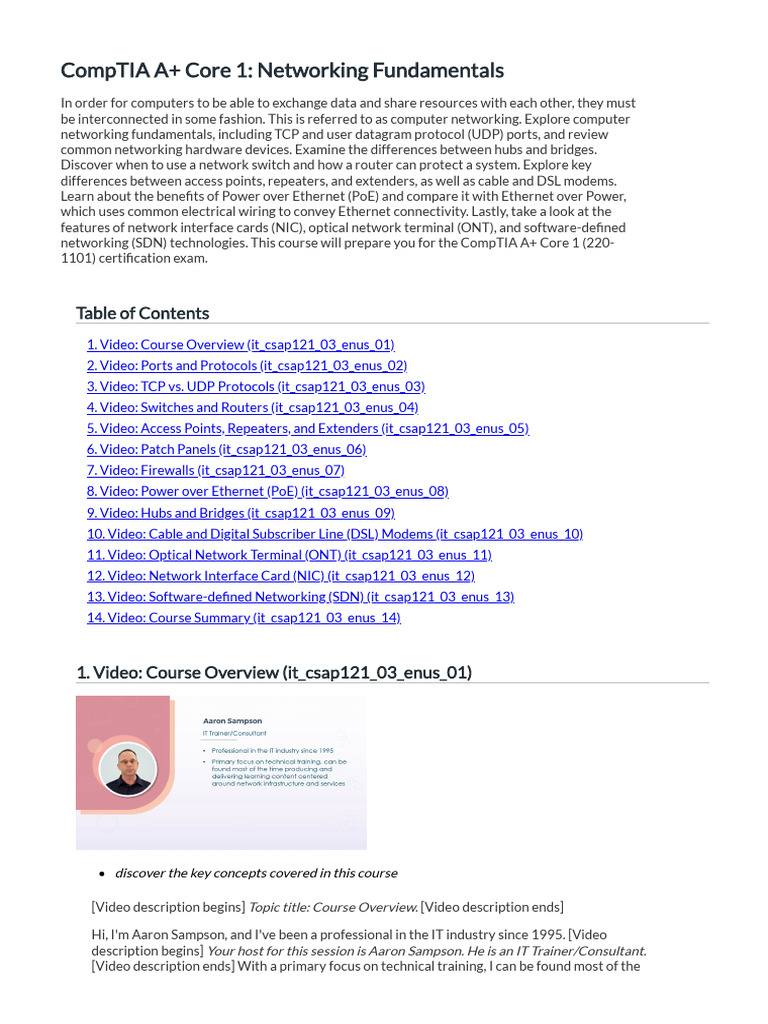 CompTIA A+ (220-1101) Networking Fundamentals | PDF | Internet Protocol Suite | Computer Network