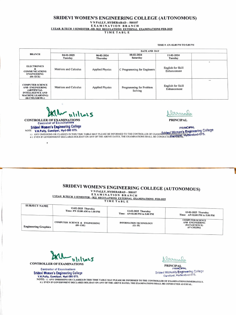 BTech Timetables | PDF