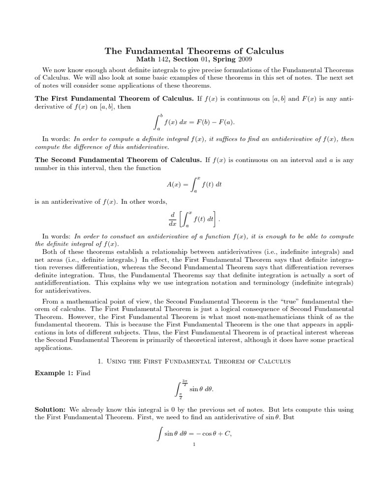 Fundamental Theorems of Calculus | PDF | Integral | Calculus