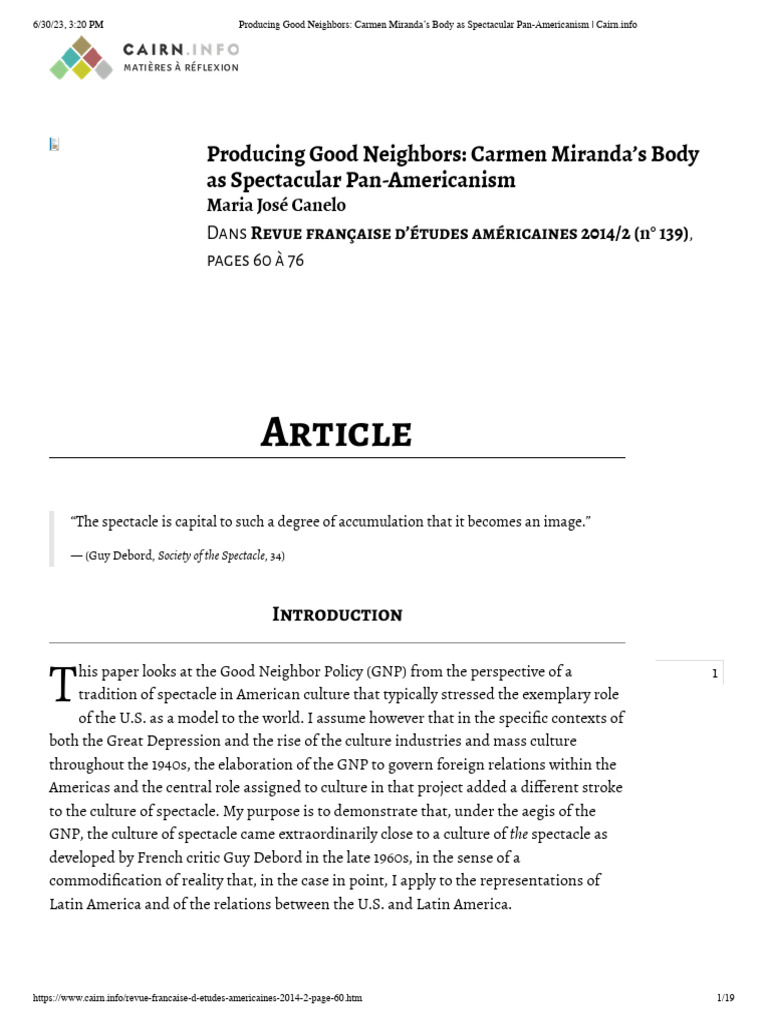 Producing Good Neighbors - Carmen Miranda's Body As Spectacular Pan ...