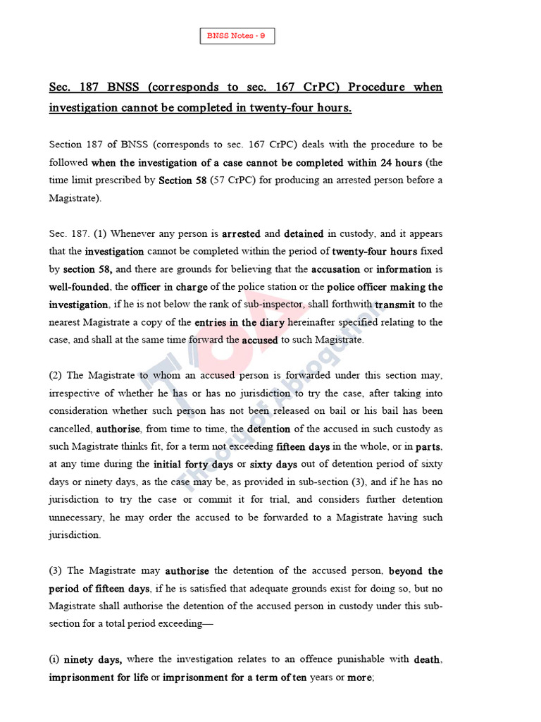 BNSS Section 187: Police Custody Rules | PDF | Bail | Arrest
