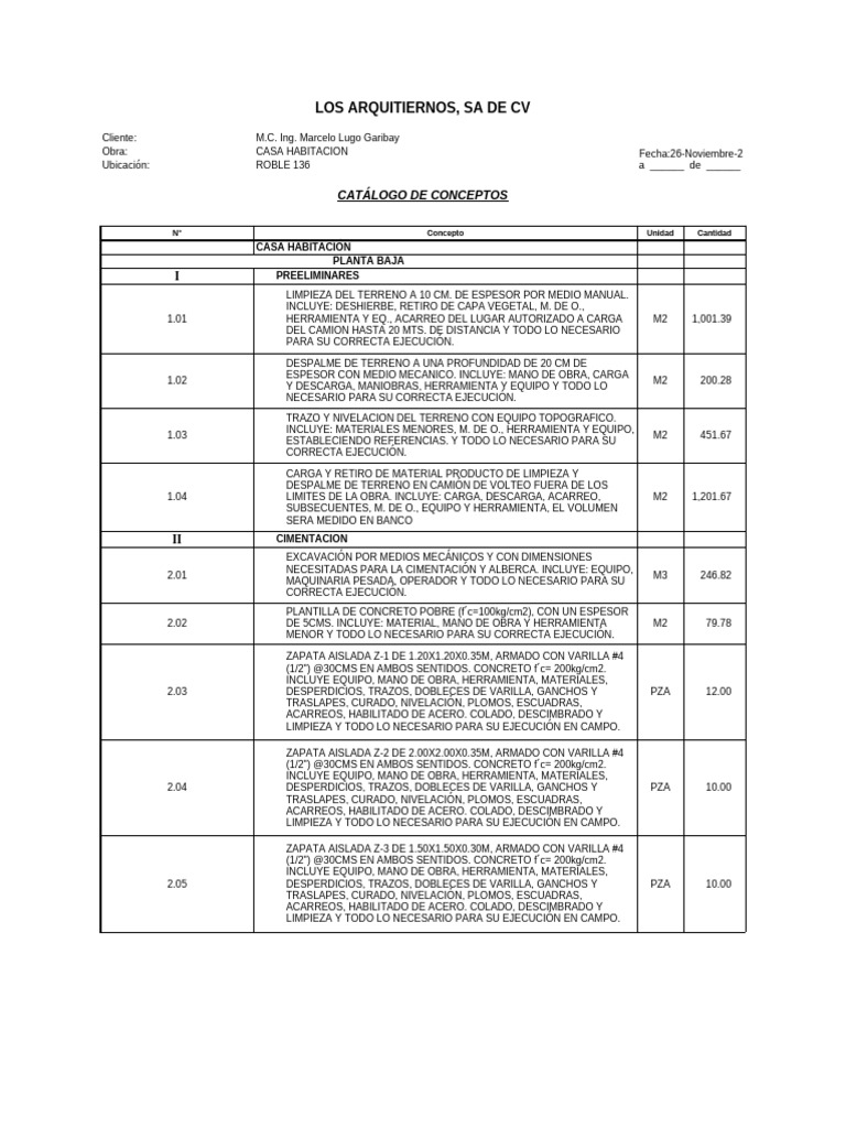 Catalogo de Conceptos Final.1 | PDF | Tubería (transporte de fluidos) | Hormigón