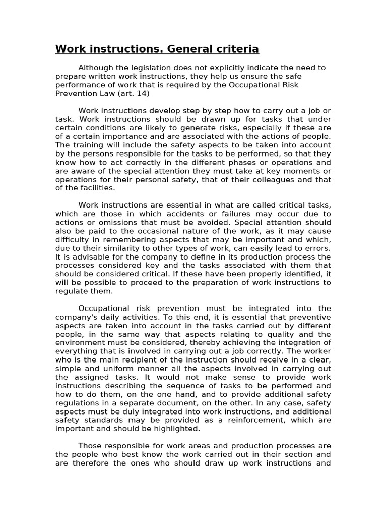 Work instructions | PDF | Safety | Risk