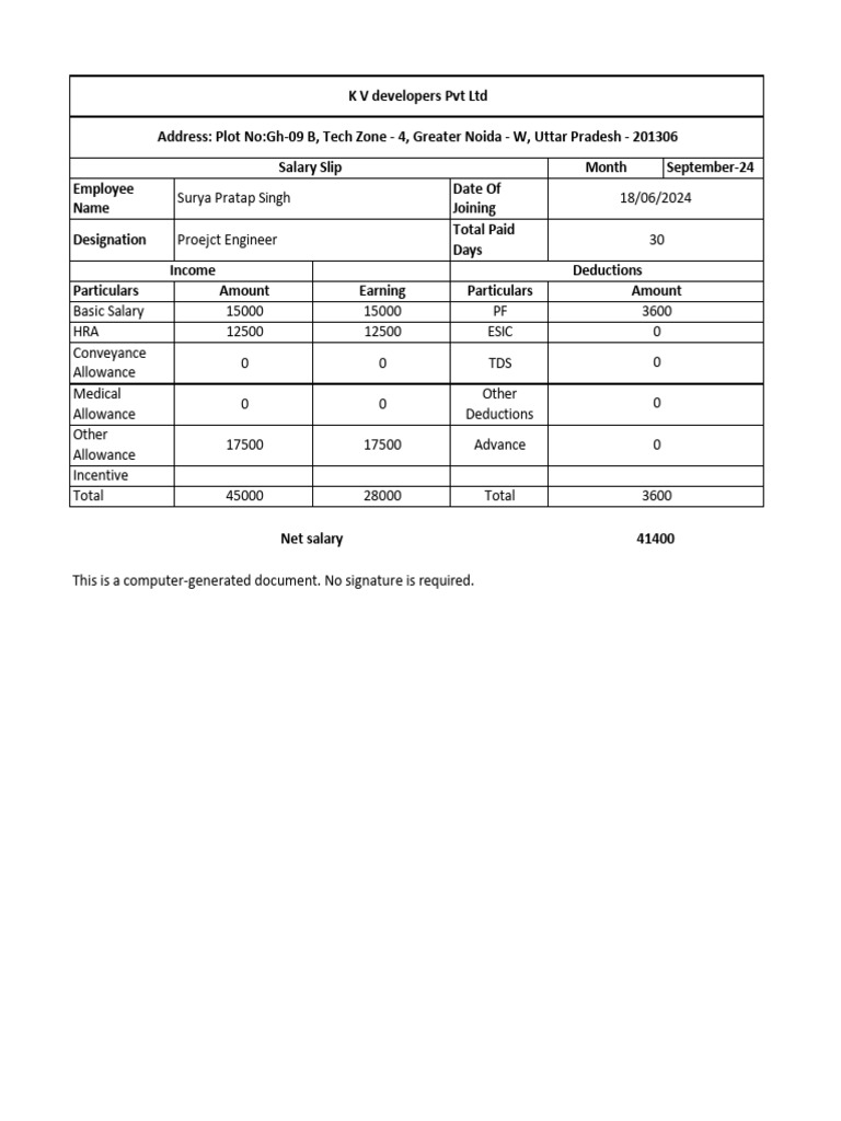 September Salary Slip-1 | PDF