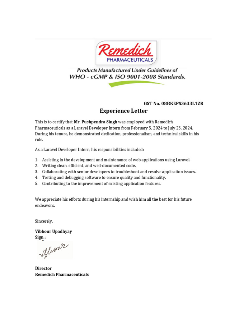 Temp Exp Letter Pushpa | PDF