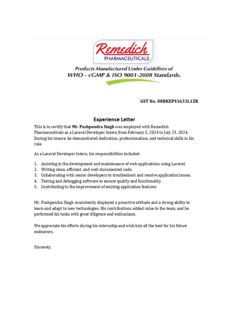 Temp Exp Letter Pushpa | PDF