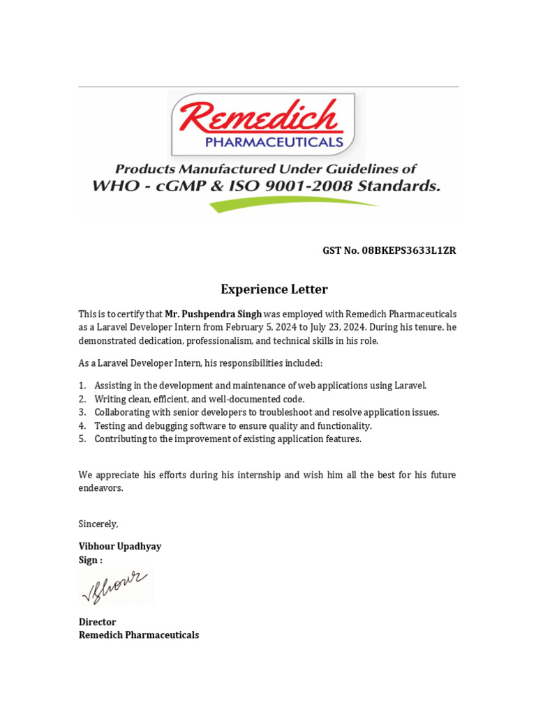 Temp Exp Letter Pushpa | PDF