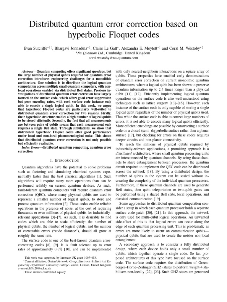 Hyperbolic Floquet Codes | PDF | Quantum Computing | Quantum Entanglement
