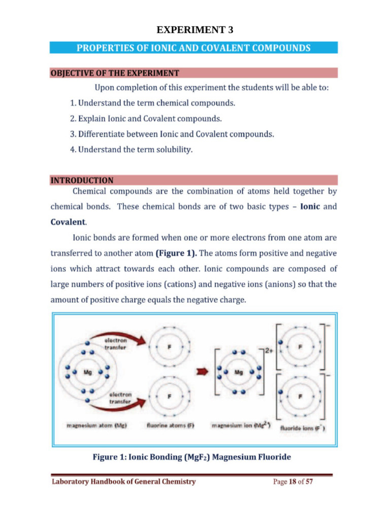 EXPERIMENT 3 Properties of Ionic and Covalent Compounds | PDF