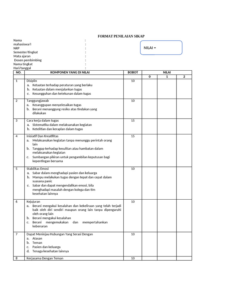 FORMAT PENILAIAN SIKAP Salinan | PDF