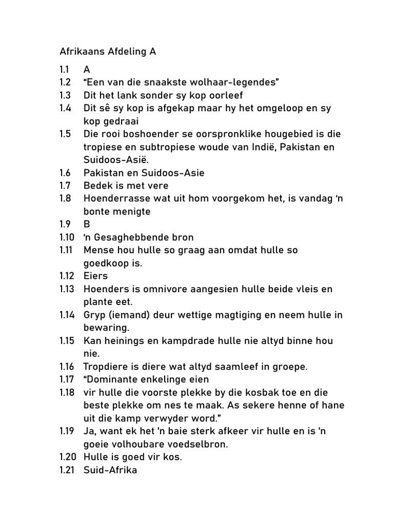 Afrikaans Afdeling A | PDF