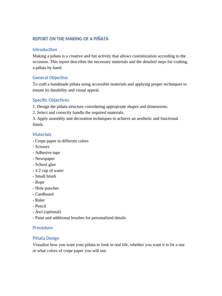 Piñata Report English | PDF | Adhesive | Paper