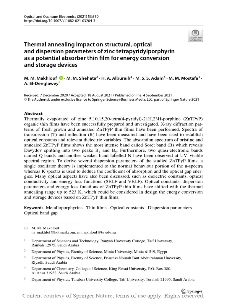 Thermal Annealing Impact On Structural Optical and | PDF | Lithium Ion ...