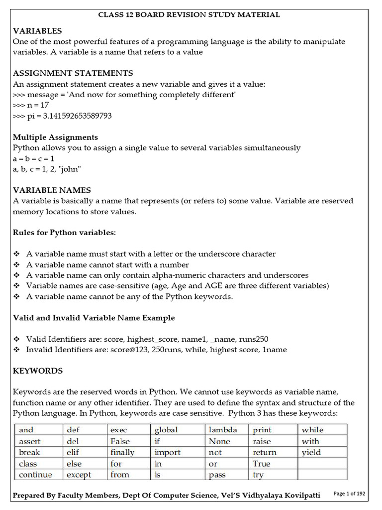 Class 12 Board Revision Study Material and Worksheet With Solutions | PDF | Reserved Word ...