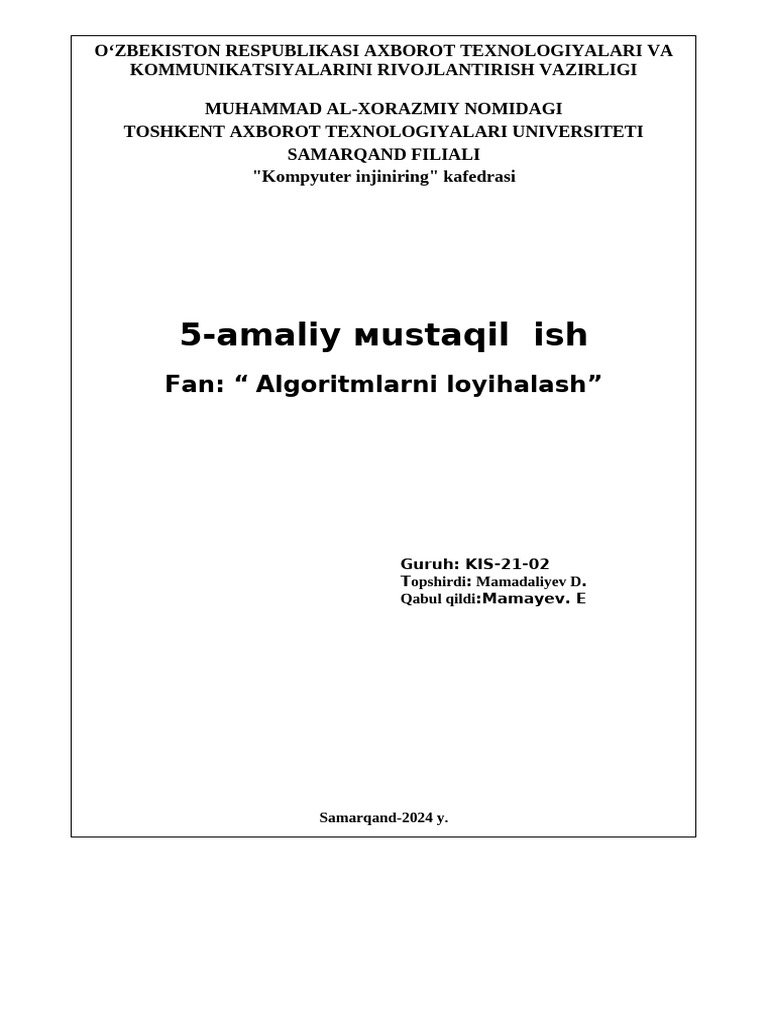 5 Amaliy Ish A.L | PDF