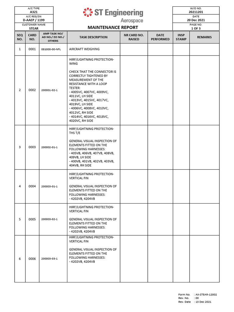 MAINTENANCE REPORT (Draft) | PDF | Aviation | Aircraft