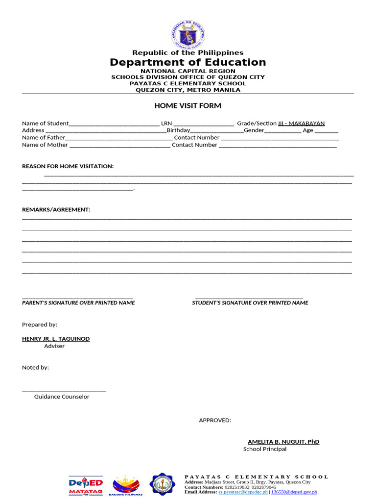 Home Visitation Form | PDF | Metro Manila