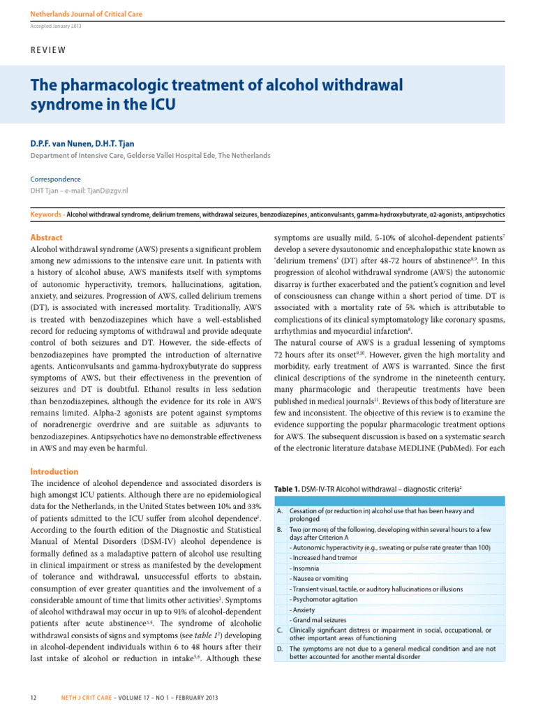 Pharmacologic Treatment of AWS in ICU | PDF | Benzodiazepine | Nmda ...