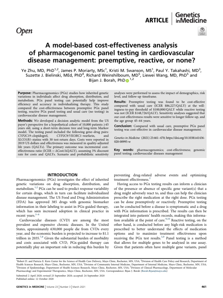 Pharmacogenomic Panel Testing - CVD - Zhu2021 | PDF | Pharmacogenomics ...