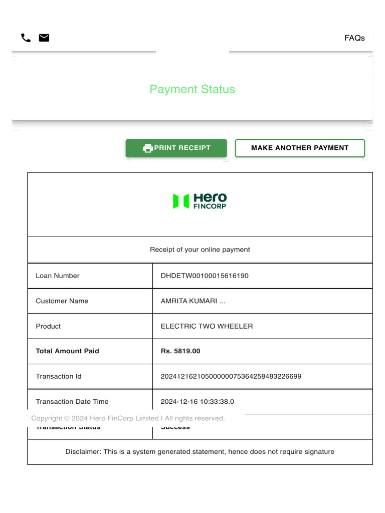 HFCL Payment Receipt Confirmation | PDF