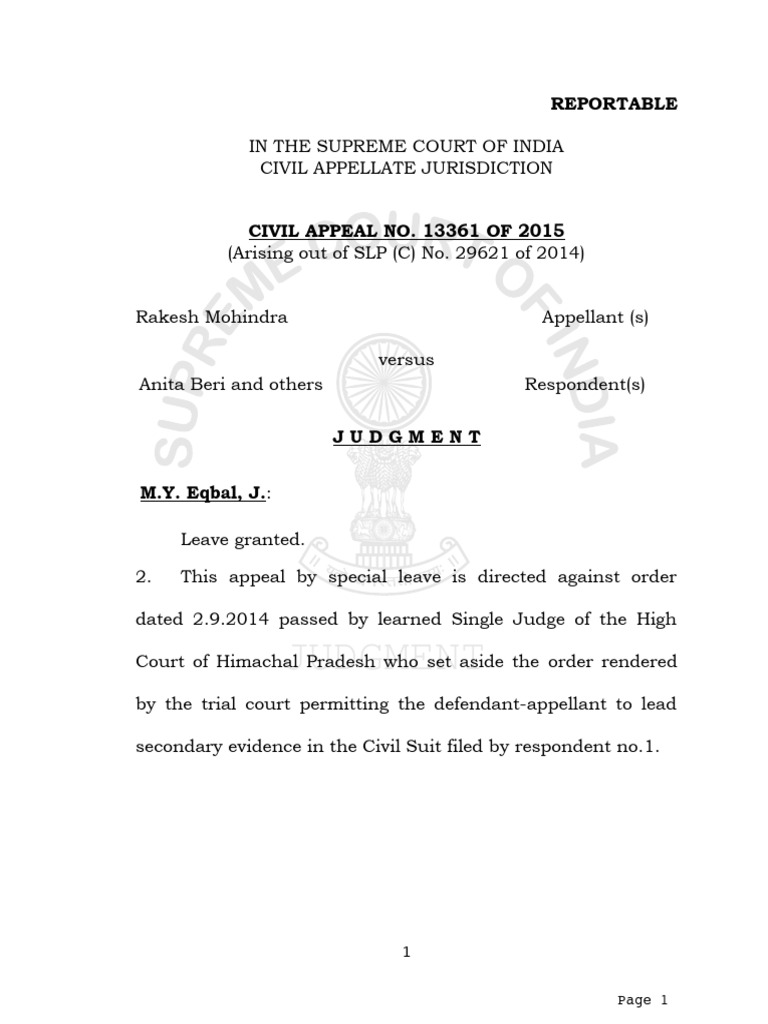 The Party Sought to Produce Secondary Evidence Must Establish for the ...