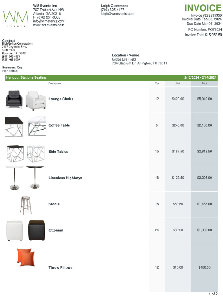 Invoice v7 Globe Life Field Sum 229295356 | PDF | Business Documents